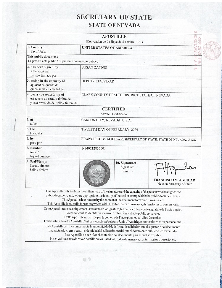 Nevada - U.S. Apostille Services