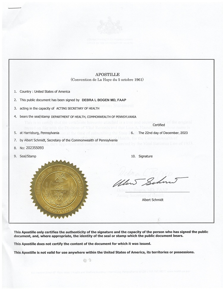 Pennsylvania - U.S. Apostille Services