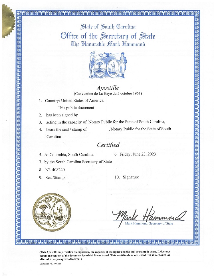 South Carolina - U.S. Apostille Services
