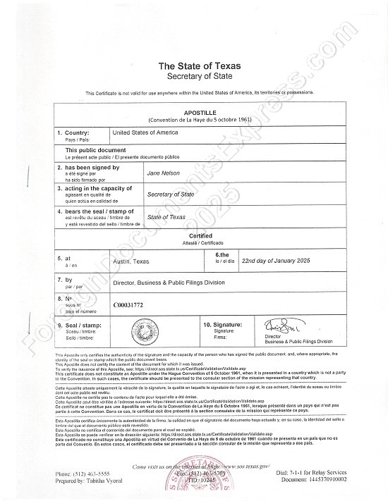 Texas - U.S. Apostille Services