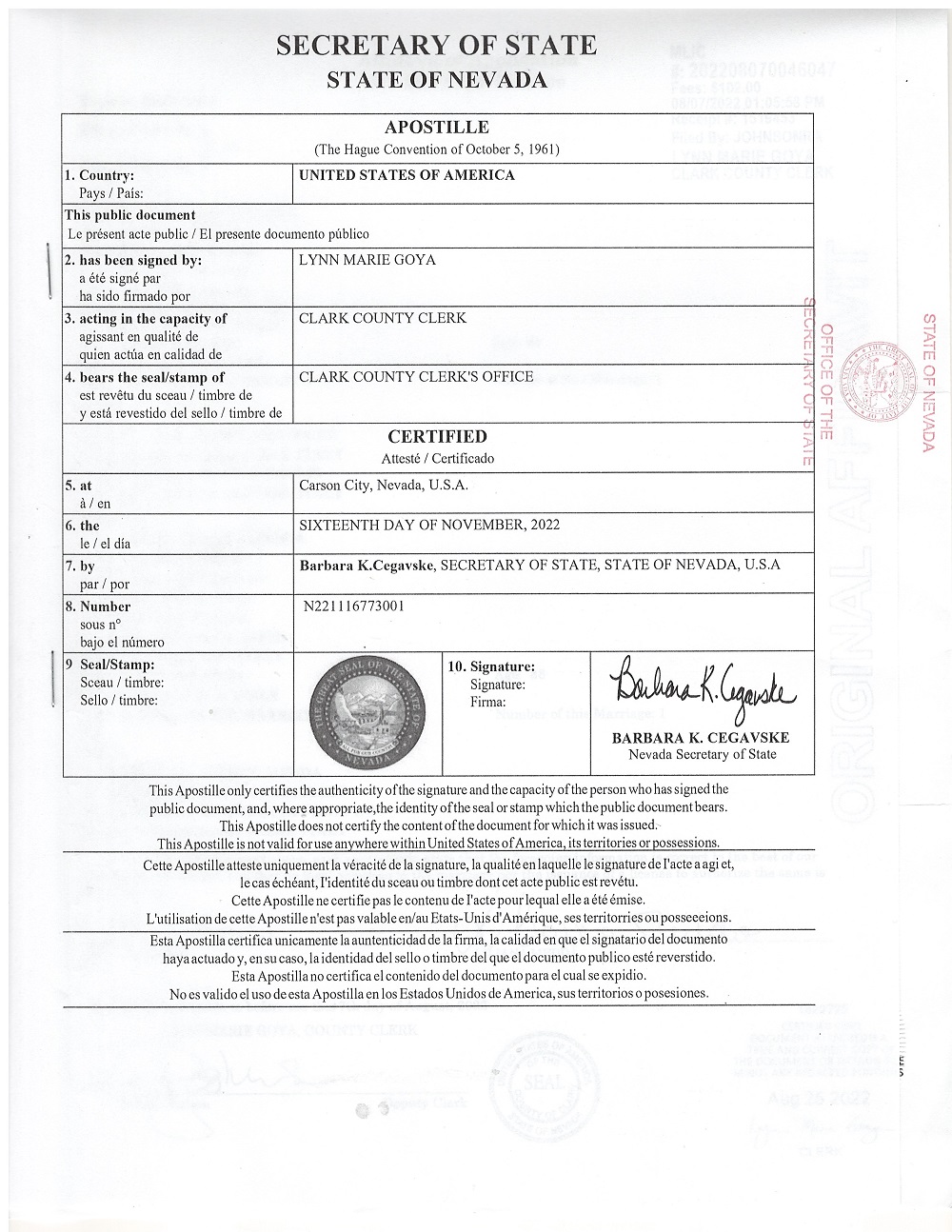 Nevada - U.S. Apostille Services