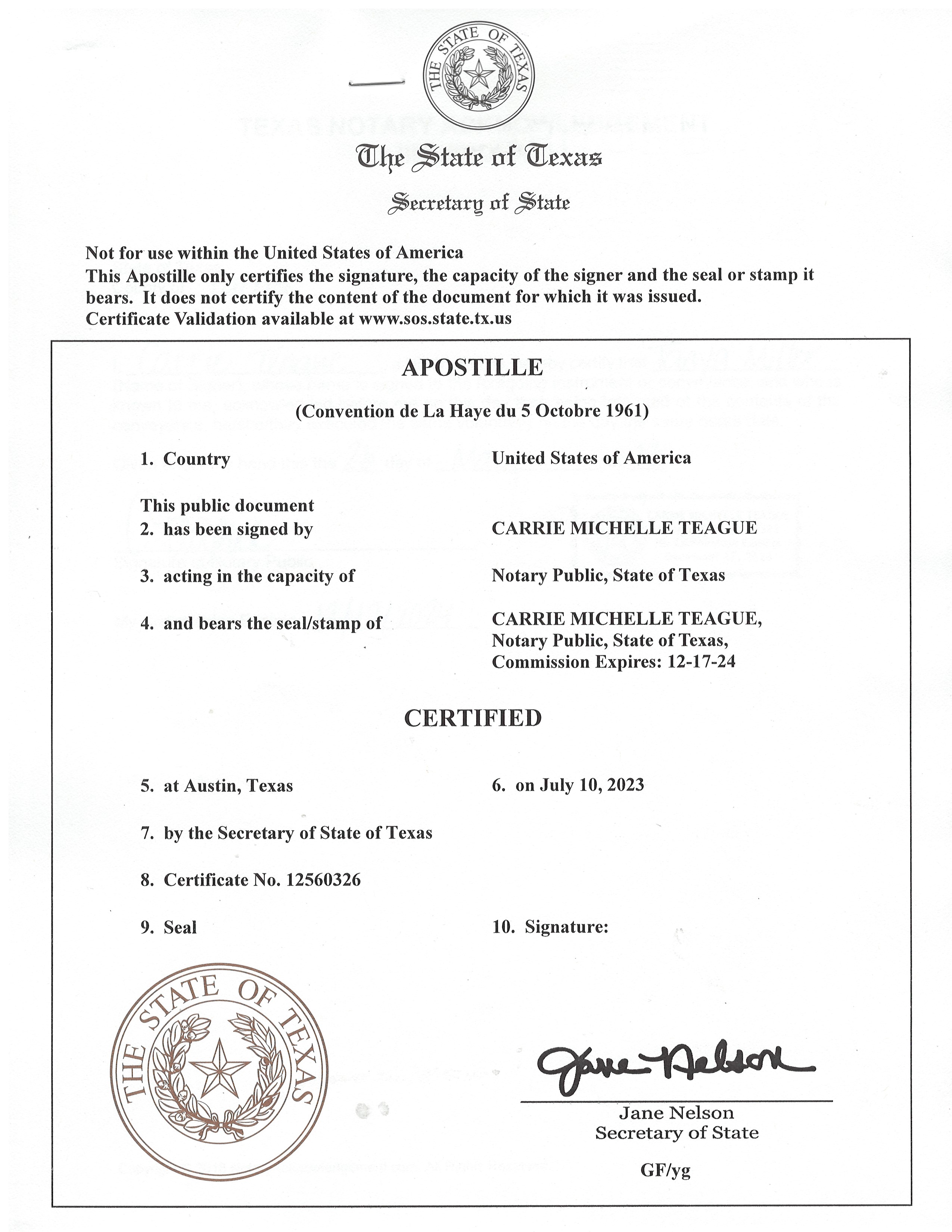 Texas - U.S. Apostille Services