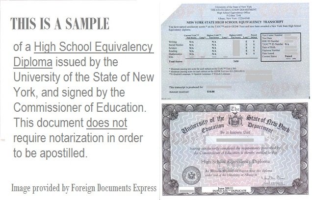 How to get a New York apostille for High School Equivalency Diploma?