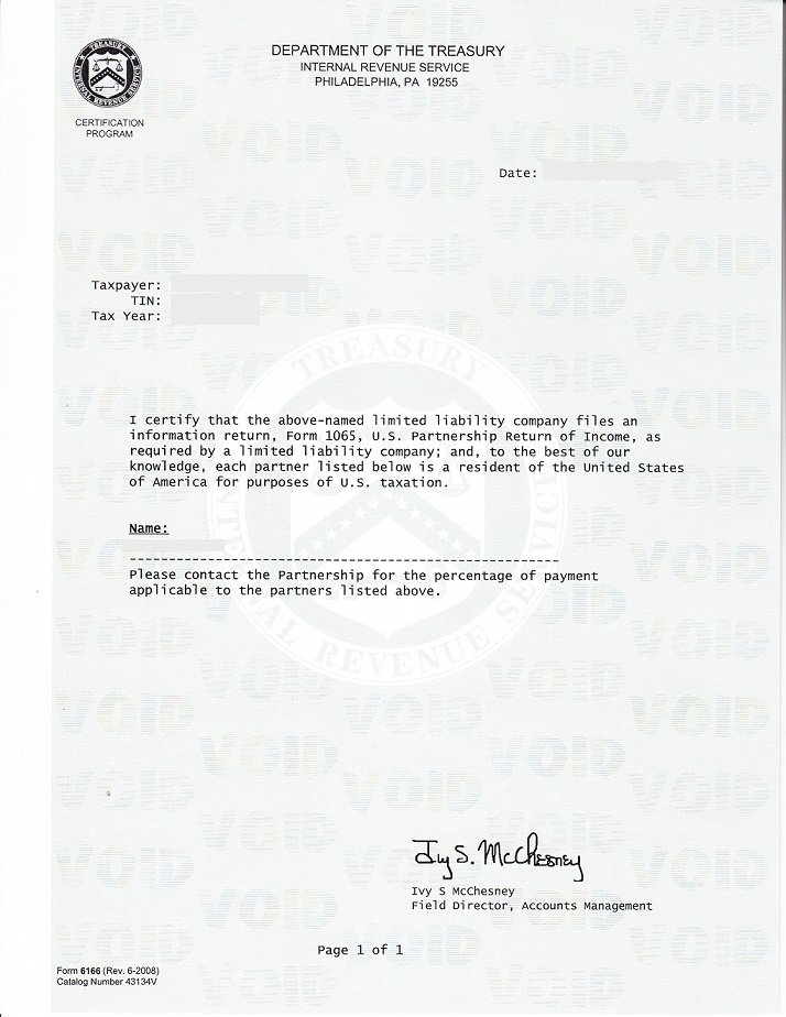 Form 6166 (U.S. Residency Certification) - U.S. Apostille Services